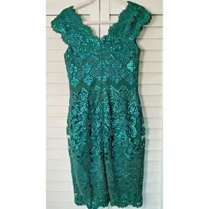 Tadashi Shoji | Dresses | Tadashi Shoji Vneck Short Sleeve Green Sequin ...